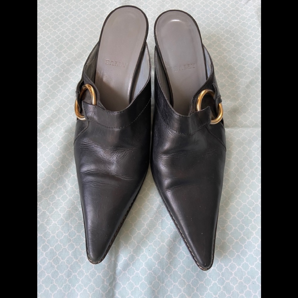 Pre- Owned Black Bally Pointed Toe Mule - Gem